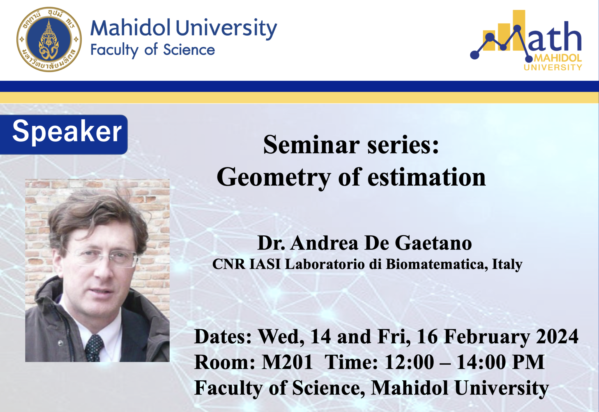 Seminar series by Dr. Andrea De Gaetano - Department of Mathematics